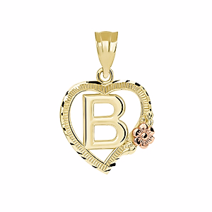 10k Two-Tone Initial Heart Pendant in Yellow and Rose Gold - Letter B