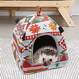 Hamster Tent Bed Winter Warm Hammock Sleeping Bed for Gerbil Rat Sugar Glider Squirrel Hedgehog Small Birds (M, Pink Ethnic)