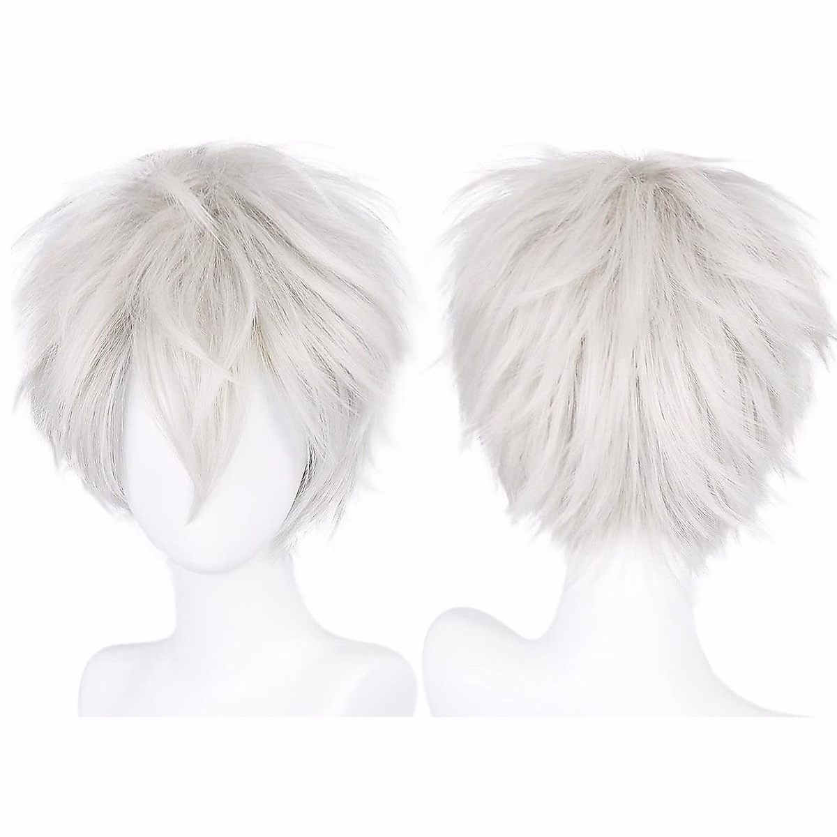 IMEYLE Silver White Wig with Bangs for Men Boys Short Straight Wig Synthetic Wig Anime Cosplay Wig for Halloween Costume Party + Wig Cap