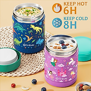 Fimibuke Kids Bento Box with Insulated Thermos Food Jar, Lunch Bag & Ice Pack Set, 3-Compartments Toddler Lunch Box, ONE-STOP Snack Lunch Container Solution for Ages 3-12 School Girls Boys - Trucks