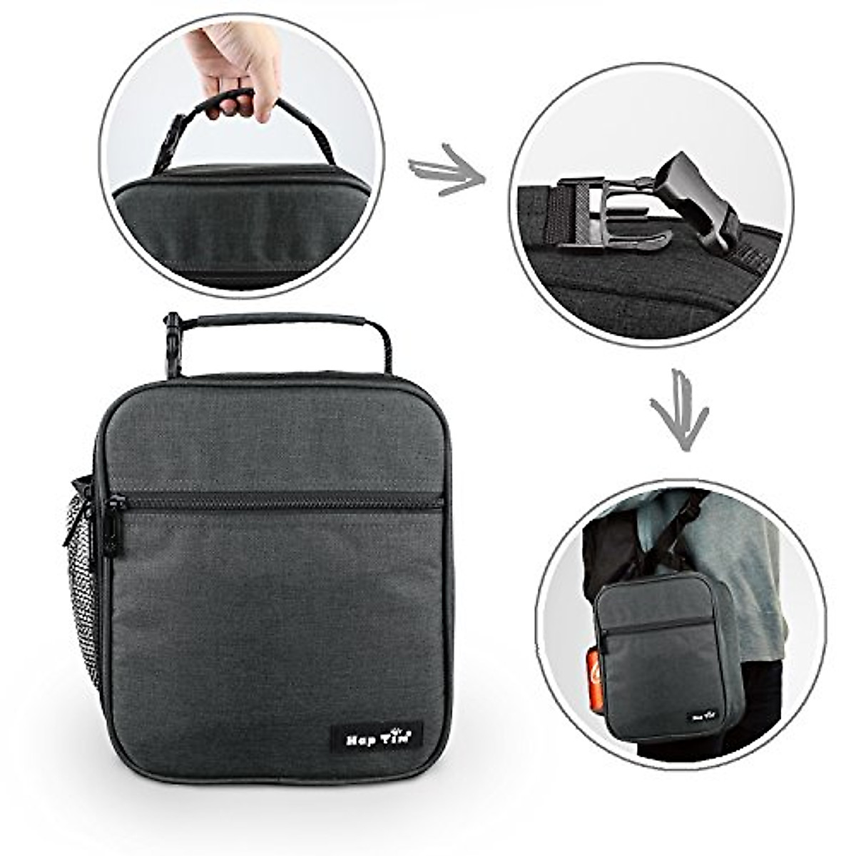 Hap Tim Insulated Lunch Box for Men, Reusable Lunch Bag for Women, Spacious Lunchbox Adult, Dark grey (18654-DG)