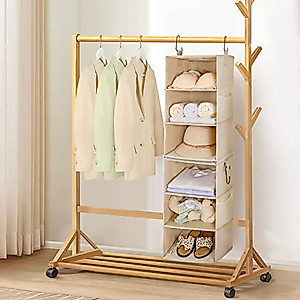 TOPIA HOME 6-Shelf Hanging Closet Organizer, Two Separable 3-Tier Thickened Fabric Hanging Closet Shelves with Mesh Pockets, Collapsible Closet Organizers and Storage Organization, Beige