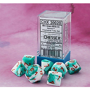 Chessex Lab Dice 3: Gemini 7Pc Mint Green-White/Orange