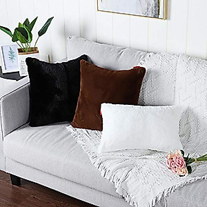 MANDIOO Pack of 2 Black Faux Fur Fuzzy Cozy Soft Decorative Throw Pillow Covers Set Cushion Cases Pillowcases for Sofa Bedroom Car 16x16 Inches