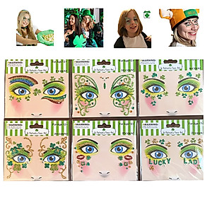 Saint Patricks Day Sets Face Jewels Face Gems Stick On Glitter Face Rhinestones for Makeup with over 130 Face Stickers Jewels Temporary Tattoos Kit for Rave Party Henna Green