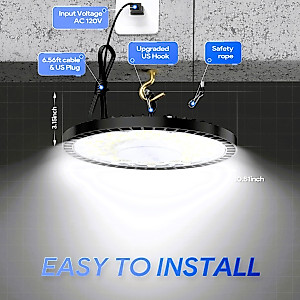 POLARPRA LED High Bay Light 200W, 30KLM 6500K UFO High Bay LED Shop Light with 6ft US Plug Cable, IP65 120VAC Commercial Bay Lighting Fixture for Warehouse Workshop Factory Gym Garage Barn