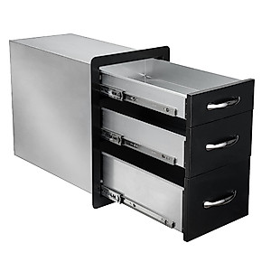 Stanbroil Outdoor Kitchen Drawers - 14.8" W x 21.4" H x 23.3" D, Triple Barbecue Storage Drawer Flush Mount for Outdoor Kitchen, BBQ Island, Outside Cabinet, Patio Grill Station - Black