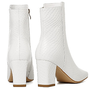 Caradise Womens High Chunky Heeled Boots Zip Up Square Toe Ankle Booties Size 10 B(M) US,White