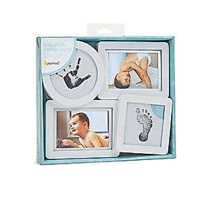 Pearhead Baby Collage Keepsake Babyprint Frame, Gender-Neutral Baby Nursery Decor for New and Expecting Moms, Includes Clean-Touch Ink Pad, White