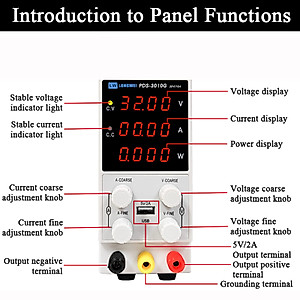 LWLONGWEI DC Power Supply Variable, Adjustable Switching Regulated Power Supply 30V 10A with Encoder Coarse & Fine Adjustments Knob, Beach Power Supply with USB 5V 2A Charge Interface