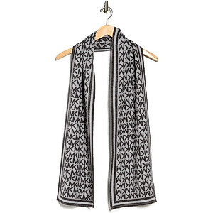 Michael Kors Bordered MK Logo Print Muffler Scarf (Pearl Heather)