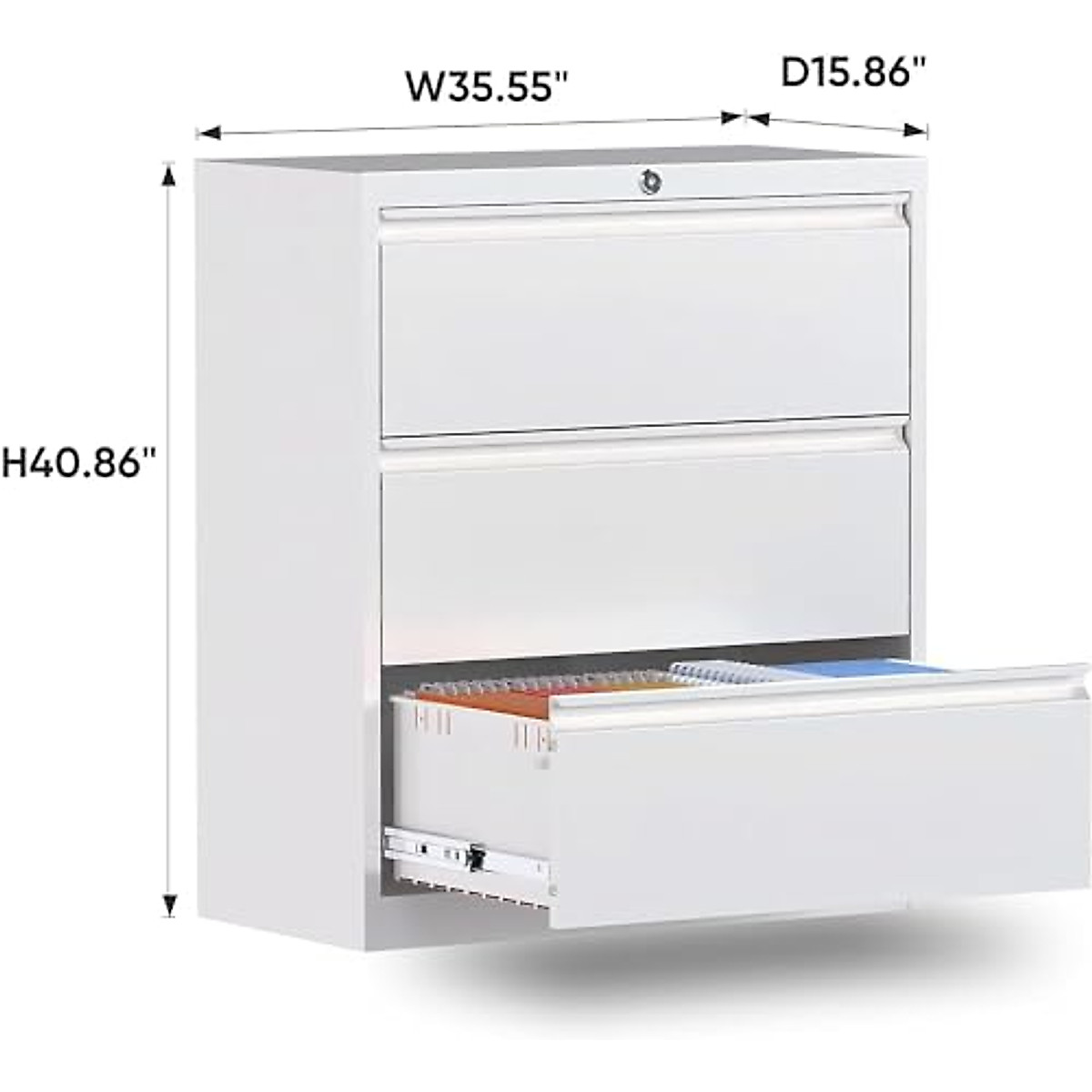 GangMei 3 Drawer Metal Lateral File Cabinet with Lock, Lateral Filing Cabinet for Letter/Legal Size Folders for Home Office,Assembly Required, White, 3 Drawer