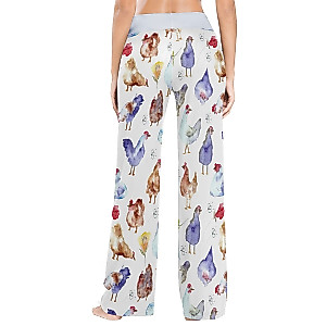 vvfelixl Women's Pajama Pants Colored Chicken Hens Butterflies Flowers Sleepwear Lounge Pajama Bottoms White M