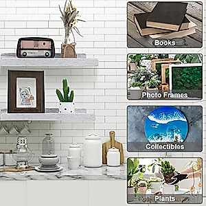 10 Pcs White Floating Shelves Wall Mounted 17 x 6 Inch Rustic Wood Wall Shelves Wooden Floating Shelves Hanging Picture Ledge Shelf for Storage Bathroom Bedroom Nursery Room Kitchen Wall Decor