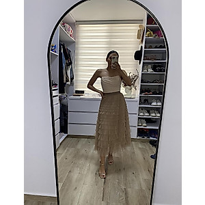 Perbai Womens Long Maxi Tiered Tulle Skirt High Waisted A Line Layered Mesh Tutu Skirts Petticoat(Champagne-M)