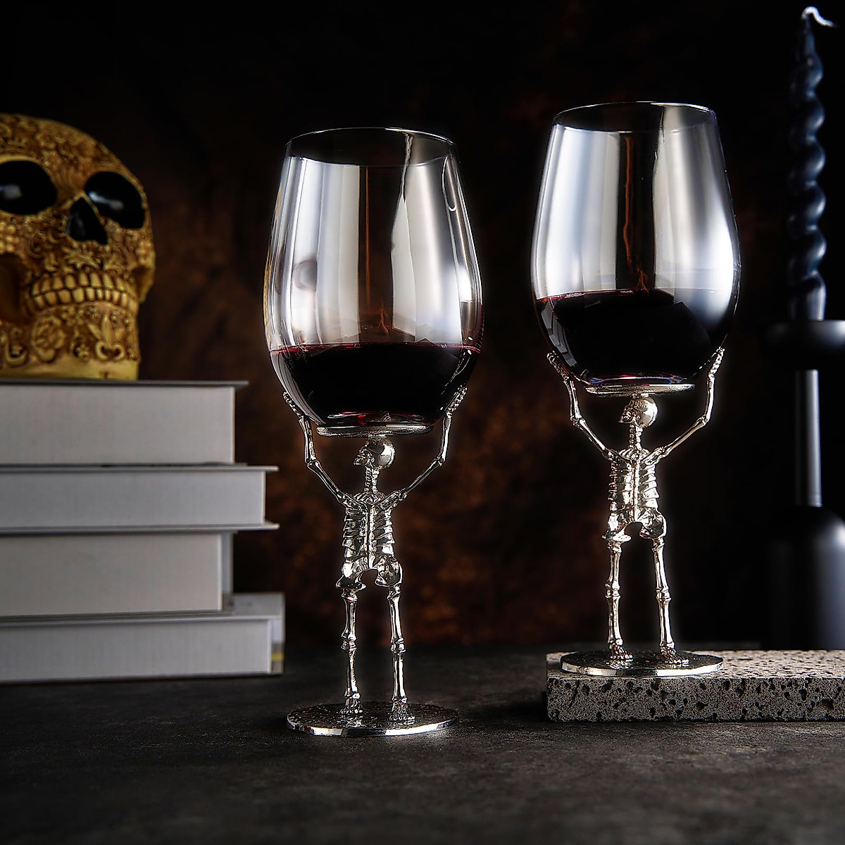 Stemmed Skeleton Wine Glass | Set of 2 | 19oz Skeleton Glasses 10" H, Goth Gifts, Skeleton Gifts, Skeleton Decor, Spooky Wine Gift Set, Perfect for Themed Parties