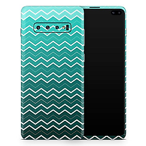 DesignSkinz Teal Gradient Layered Chevron Protective Vinyl Decal Wrap Skin Cover Compatible with The Samsung Galaxy S20 (Screen Trim & Back Glass Skin)