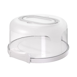 Top Shelf Elements Round Cake Carrier Two Sided Cake Holder Serves as Five Section Serving Tray, Portable Cake Stand Fits 10 inch Cake, Cake Box Comes with Handle, Cake Container Holds Pies (White)