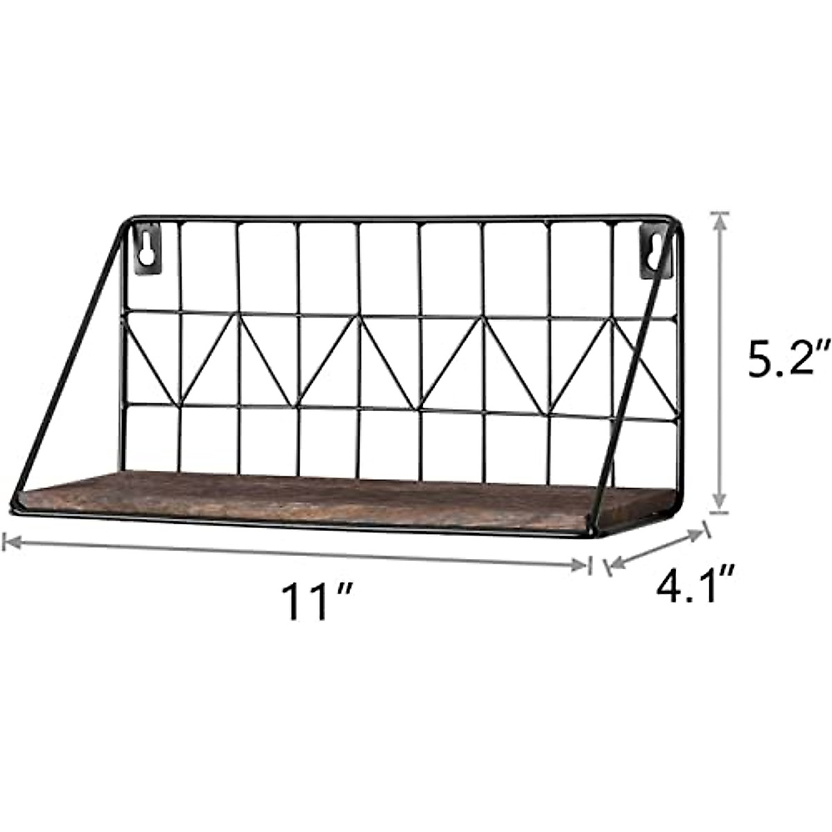 Mkono Floating Shelves Wall Mounted Set of 2 Rustic Wood Storage Display Shelf with Metal Wire Basket 11.5 Inches, Hanging Shelf for Bedroom Bathroom Living Room Kitchen Office, Brown,Small