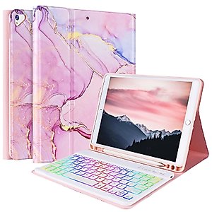 FUWANG Keyboard Case for iPad 9th Generation 10.2 inch 2021 - Detachable 7 Colors Backlit Stand Folio Keyboard Cover for iPad 8th Gen/7th Gen/iPad Pro 10.5"/iPad Air 3rd Gen, with Pencil Holder
