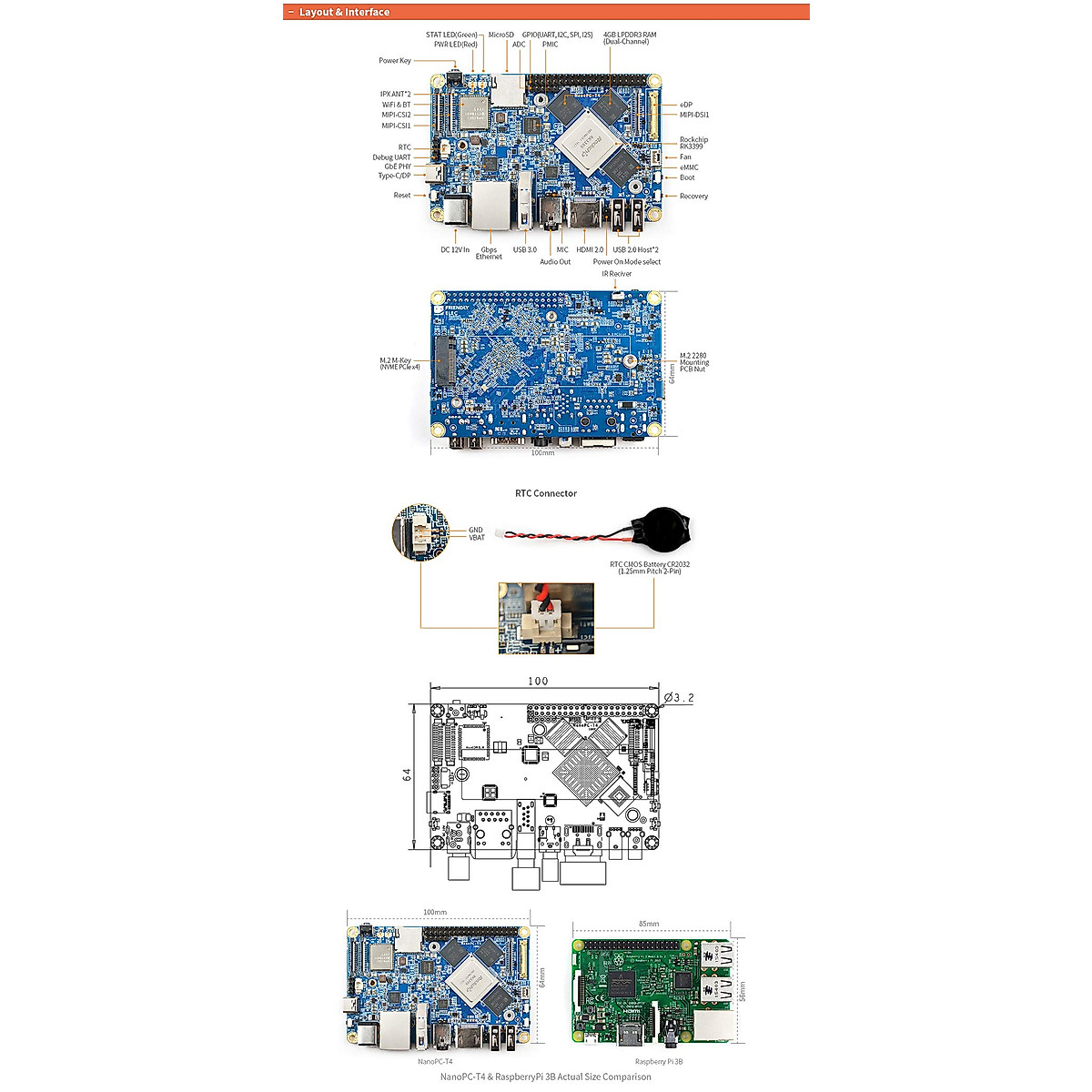 NanoPC-T4 RK3399 ARM Dual-Display Mini PC LPDDR3 RAM 4GB Gbps Ethernet,Support Android 8.1 and Lubuntu 16.04 for AI Project, Bundle with 7inch eDP LCD Touch Display