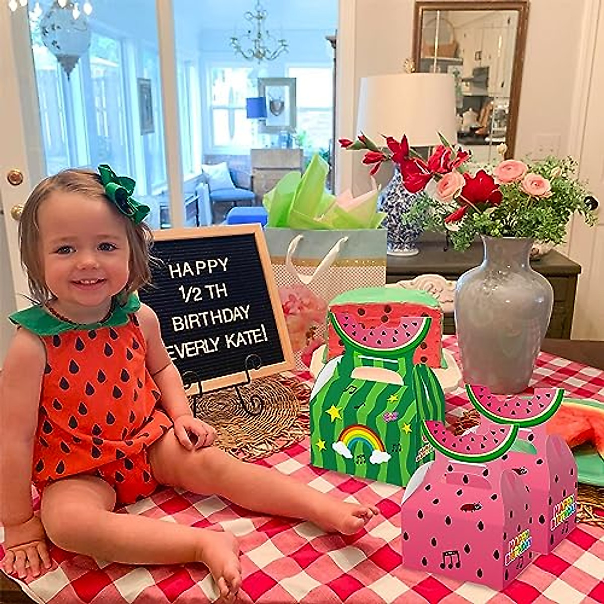 Cartoon Melon Birthday Party Supplies Goodie Bags 16 Pcs, Candy Gift Boxes for Kids Boys Girls J Watermelon One In a Melon Party Decorations Favors