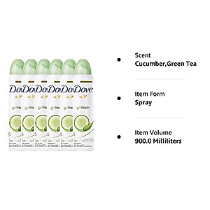 Dove Antiperspirant 48 Hours Body Spray, Go Fresh Cucumber & Green Tea Deodorant, 6 Packs x 150 ML / 5 Fl.Oz (International Version)