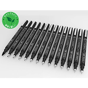 Micro-Line 14 Pens With Case, Fineliner, Multiliner, Archival Ink, Waterproof, Journaling, Illustration, Architecture, Technical Drawing, Outlining, Scrapbooking, Manga, Writing, Rock Painting Black