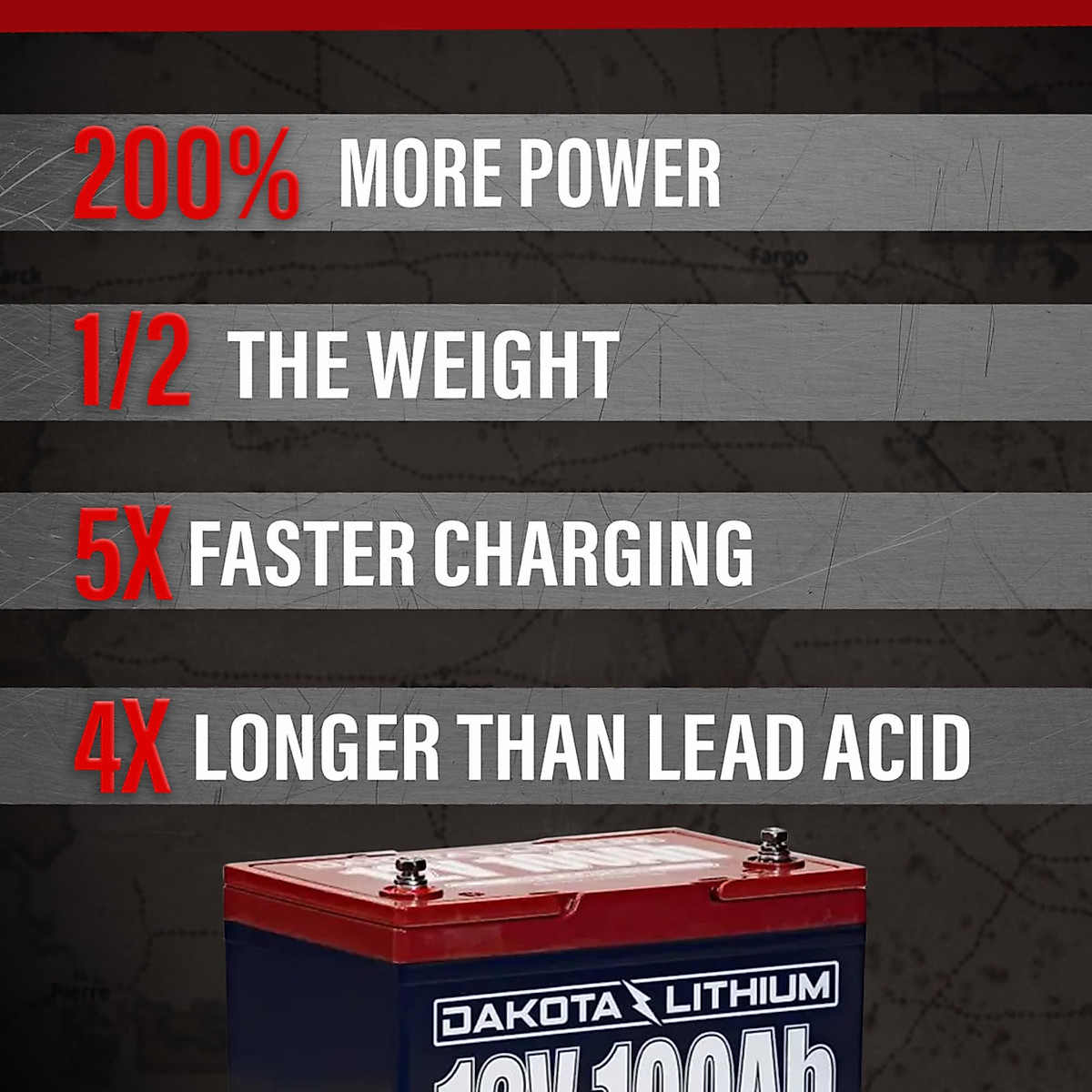 Dakota Lithium - 12V 100Ah LiFePO4 Deep Cycle Battery - 11 Year USA Warranty 2000+ Cycles - Built in BMS, For Ice Fishing, Trolling Motors, Fish Finders, Marine, Charger not Included