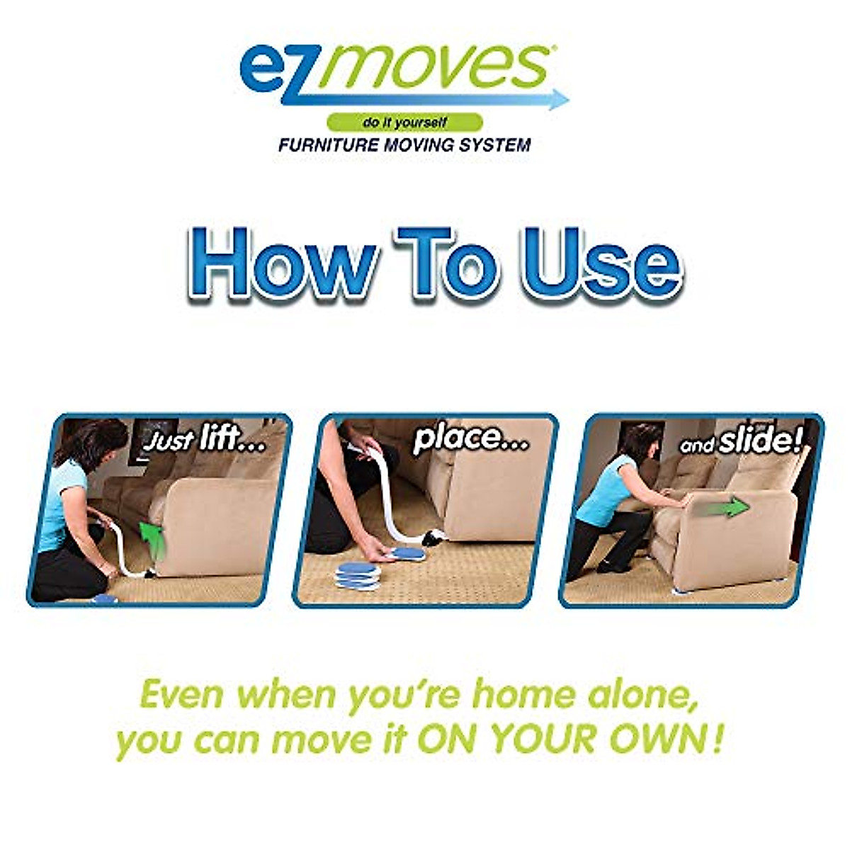 Allstar Innovations EZ Moves Furniture Moving System for Carpeted & Hard Floor Surfaces, Move Heavy Furniture Quickly & Easily, As Seen on TV (1 Lifter Tool & 8 Sliders)