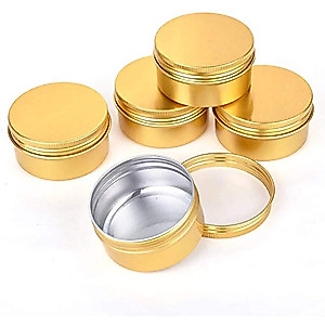 Qixivcom 6 Pack 5 Oz Screw Lid Round Tins Aluminum Tin Cans Jar Metal Steel Tins Container 150ml DIY Candle Empty Tins Cosmetic Sample Container Travel Storage for Spices Candies Tea Gift(Gold)