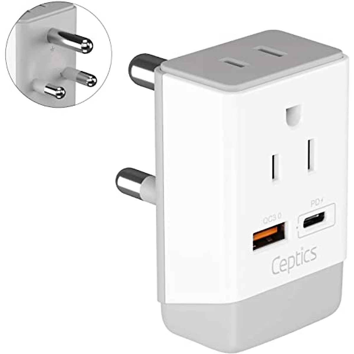 Ceptics South Africa Travel 2 Pack Plug Adapter QC 3.0 & PD, Safe Dual USB & USB-C - 2 USA Socket Compact & Powerful - Use in S. Africa Botswana - Type M AP-10L - Fast Charging