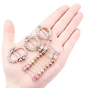 Lcolyoli 16PCS 16G Glow in the Dark Nipple Rings Surgical Steel Dangle Nipplerings Tongue Barbell Body Piercing Jewelry for Women Men Rose Gold