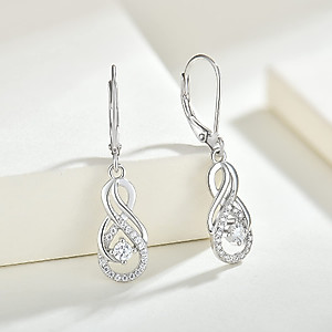 Infinity Sterling Silver Earrings for Women,Infinity Sterling Silver Earrings for Women Birthstone Wedding Leverback Earrings Jewelry