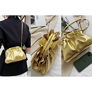 Women Cloud-Shaped Dumpling Bag Fashion Ruched Crossbody Bag Cell Phone Clutch Purse Clip Shoulder Handbag