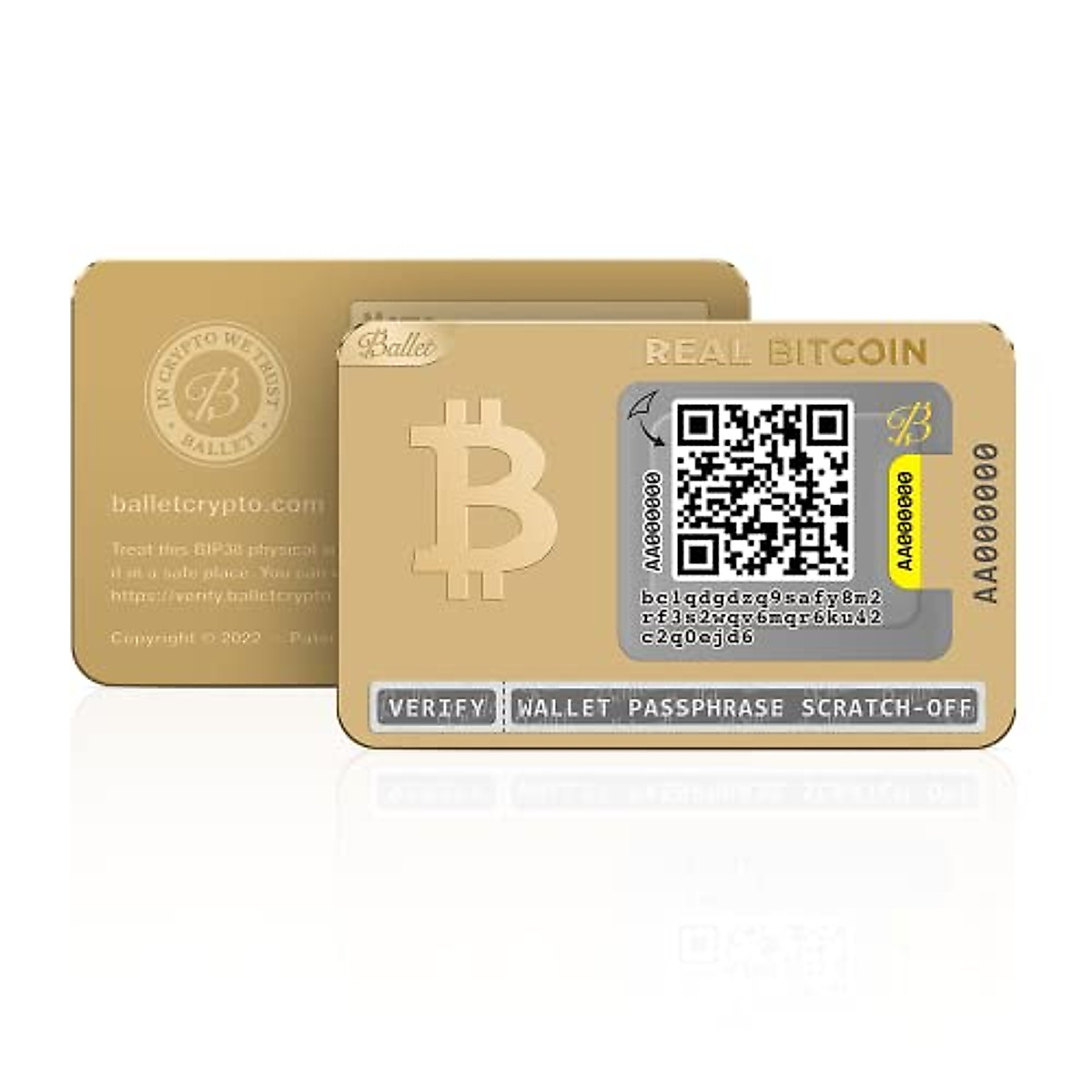 Ballet REAL Bitcoin, Gold Edition - The Easiest Crypto Cold Storage Card, Cryptocurrency Hardware Wallet with Multicurrency and NFT Support (Single)