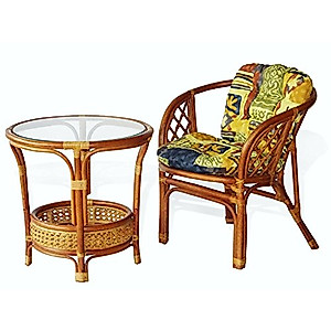 Wickerix Lounge Bahama Natural Rattan Armchair with Cushion Handmade Design Tropical Style, Colonial
