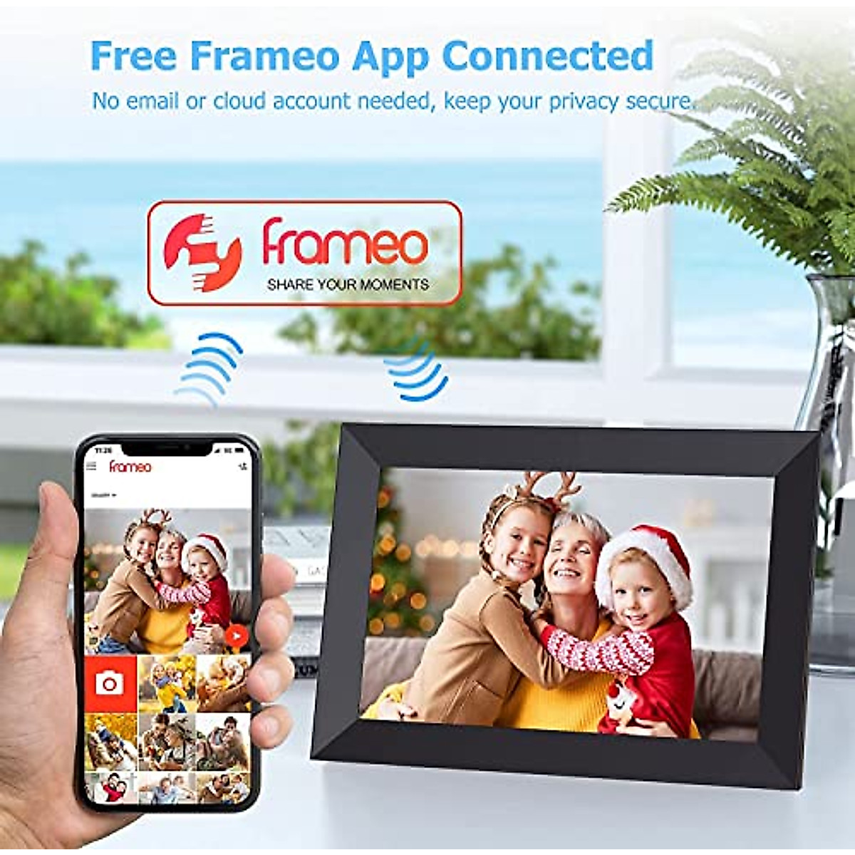 Digital Photo Frame WiFi 10.1 Inch Frameo Smart Digital Picture Frame with HD IPS Touch Screen, 16GB Storage, Auto-Rotate, Send Photos or Videos via Free App from Anywhere, Black