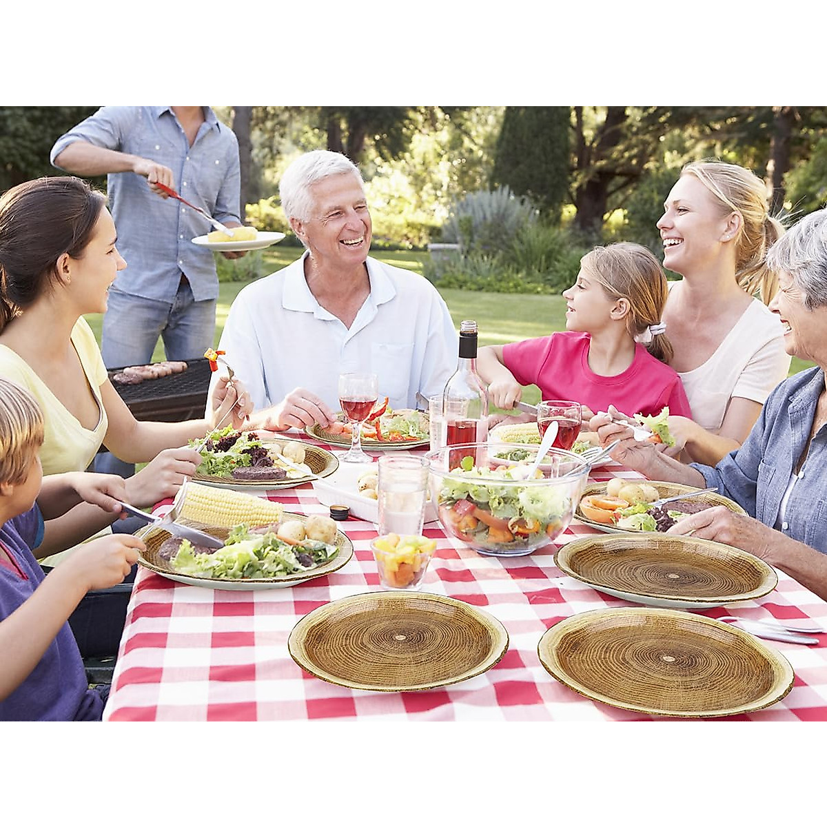 TWOWYHI 50PCS Wood Grain Paper Plates10 x12 Oval Disposable Plates Large Party Paper Plates for Birthday Rustic Party Supplies Dinnerware Plates Garden Farmhouse Plate Tableware Decor