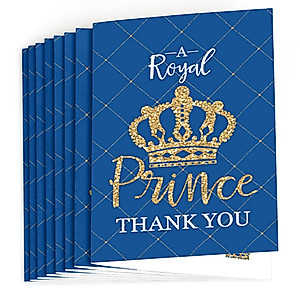 Big Dot of Happiness Royal Prince Charming - Baby Shower or Birthday Party Thank You Cards (8 count)