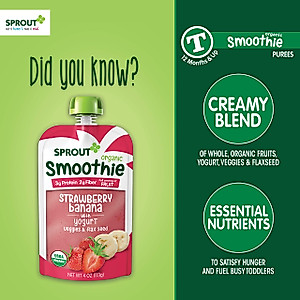 Sprout Organic Toddler Smoothie, Strawberry Banana w/ Yogurt, 4 Ounce Pouch (Pack of 6)