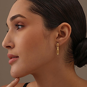 LeCalla Sterling Silver Jewelry Italian Paperclip Link Drop Liner Stud Earrings for Women Teen 25MM