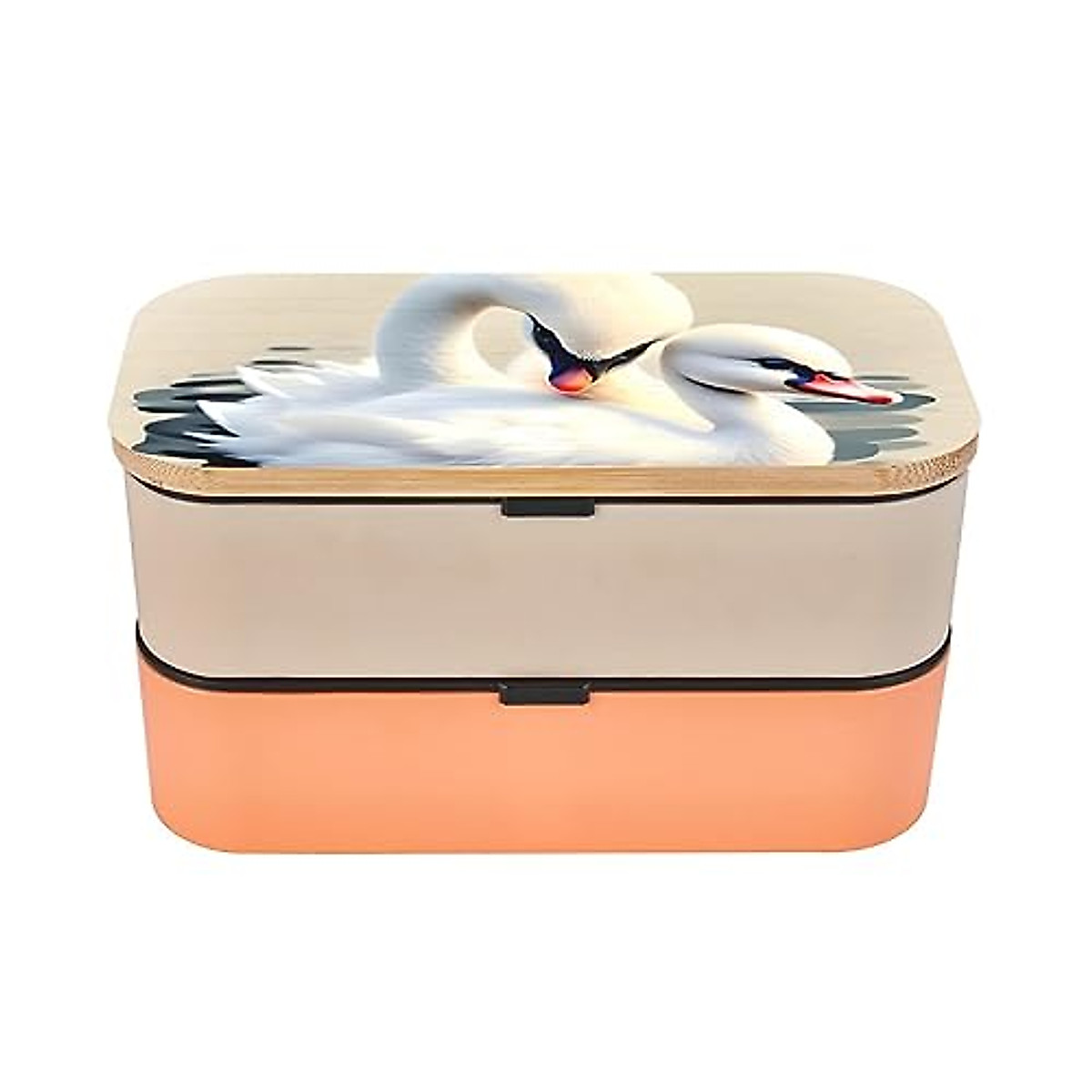 Cute Little Swan Adult Lunch Box, Bento Box, With Cutlery Set Of 3, 2 Compartments, Rectangular, Lunch Box For Adults