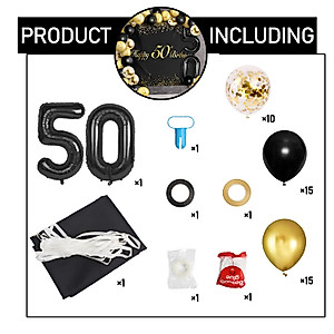 Happy 50th Birthday Balloons Black Set Decor - Cheers to 50 Years Old Party Theme Garland Banner Backdrop Decorations For Women and Men Supplies