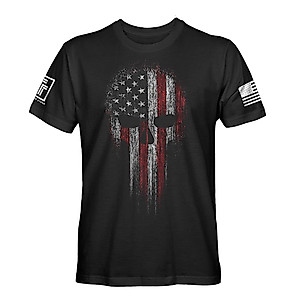 Fantastic Tees USA American Skull Patriotic Shirts for Men T-Shirt (Black, L)