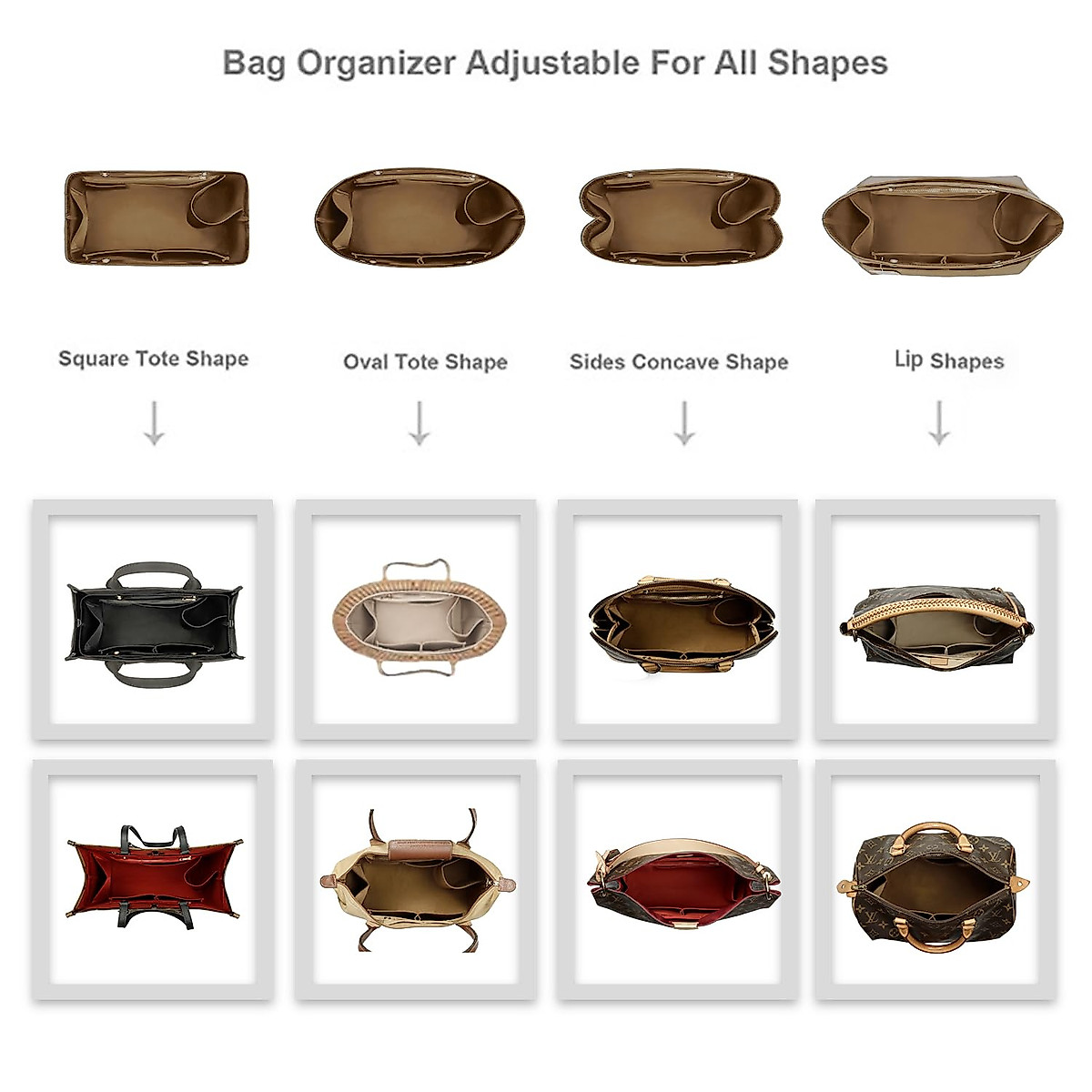 ZTUJO Purse Organizer Insert For Handbag & Tote Shaper,Tote Bag Organizer Insert For Speedy Neverful, 6 Sizes(Small, Silky Brown)