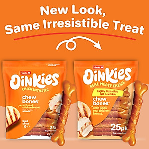 Hartz Oinkies Chew Bones with Real Chicken Breast, Rawhide Free Dog Treats, Highly Digestible Dog Chews, 25 Count