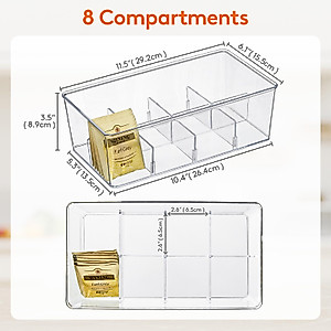 Lifewit 2 Pack Plastic Stackable Tea Bag Organizer, Divided Storage Bin Box for Kitchen Cabinets, Countertops, Pantry, Hold Coffee Pods, Sugar Packets, Condiments, 8 Sections