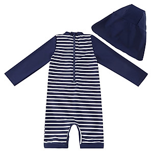 UMELOK Newborn Boys UPF 50+ Sun Protectied Swimsuit with Snap Bottom (Blue,Stripes 0-3 Months)