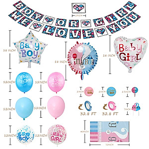 Gender Reveal Party Supplies - (200 Pieces) 36 Inch Reveal Balloon, Boy or Girl Banner, Mommy To Be Sash, Baby Shower Decorations, Foil Balloons and Boy Or Girl Balloons, Team Girl & Boy Stickers